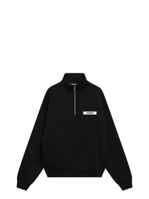 Jacquemus Jacquemus Black Zip-Neck Sweatshirt With Gros Grain Logo Men Black