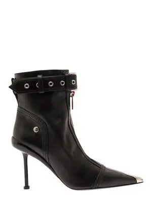 Alexander McQueen Black Ankle Boots With Buckle And Zip Closure In Leather - Multicolor