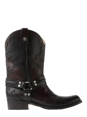 Versace Calf Leather Sylvester Texan Boots - Black