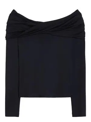 Max Mara Wool Off-the-shoulder Draped Top - Blue