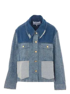 GANNI Patchwork Denim Jacket - Blue