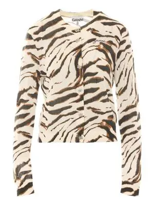 GANNI Zebra Printed Cardigan With Logo - Multicolor