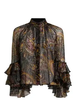 Etro Silk Metallic Ruffled Blouse - Black