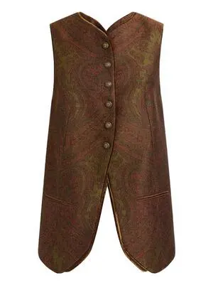 Etro Wool And Silk Jacquard Waistcoat - Brown