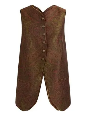 Etro Wool And Silk Jacquard Waistcoat - Brown