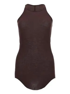 Rick Owens Viscose Silk Ribbed Sleeveless Top - Brown