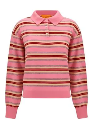Guest In Residence College Striped Polo Sweater - Pink