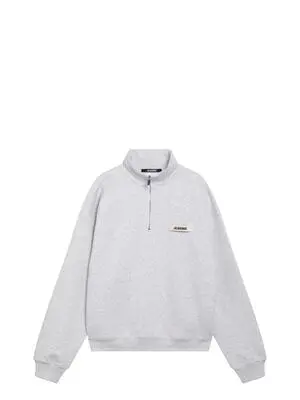Jacquemus Jacquemus Light Grey Zip-Neck Sweatshirt With Gros Grain Logo Men Gray