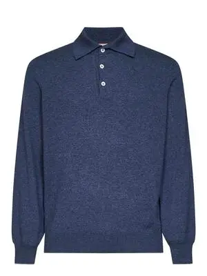 Brunello Cucinelli Brunello Cucinelli Men Denim Cashmere Knit Polo Shirt Multicolor