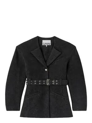 GANNI Wool Single-button Belted Jacket - Gray