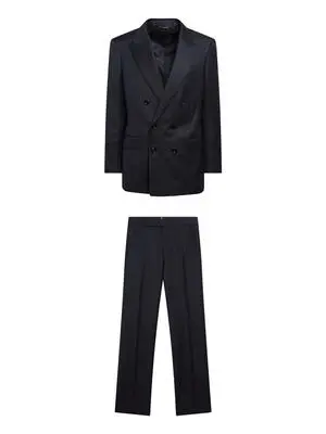 TOM FORD Navy Double-breasted Wool Suit - Blue