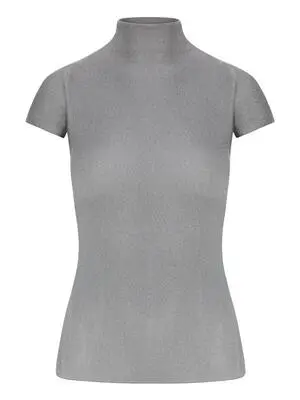 Giorgio Armani English Ribbed Viscose Turtleneck Top With Short Sleeves - Silver