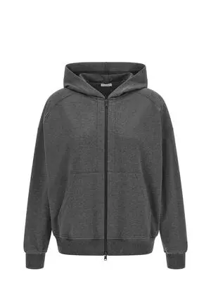 Brunello Cucinelli BRUNELLO CUCINELLI Stretch Cotton Mélange Zip Up Hoodie Gray