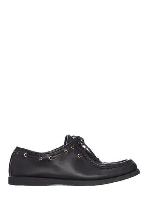 Celine Derby Leather Loafer With Eyelets - Black