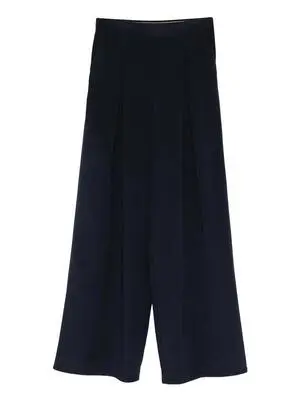 Max Mara Silk Blend Pleated Palazzo Trousers - Blue