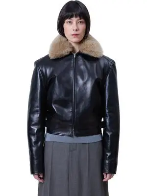 Phoebe Philo Cropped Aviator Jacket - Black