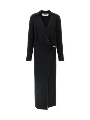 Attico Cady Midi Wrap Dress - Black