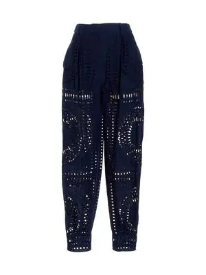 Alberta Ferretti Embroidered Cotton Pants - Blue