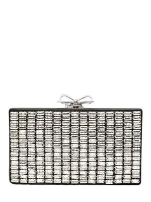 SELF-PORTRAIT Crystal Embellished Box Clutch Bag - Silver