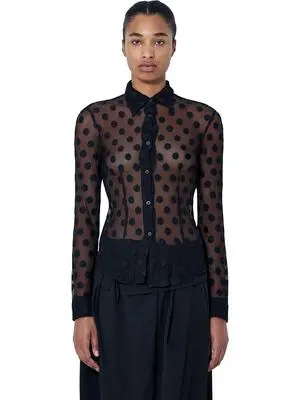 Dries Van Noten Polka-dot Cotton-blend Tulle Shirt - Black