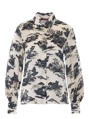 Max Mara MAX MARA STUDIO Silk Graphic Print Shirt Black