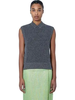 Marni MARNI Textured Knit Sleeveless V-Neck Sweater Gray