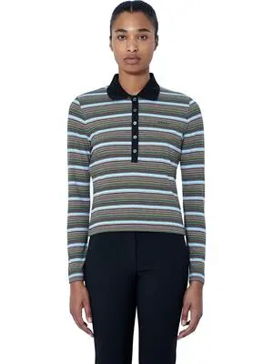 Marni Striped Long Sleeve Polo Shirt - Blue