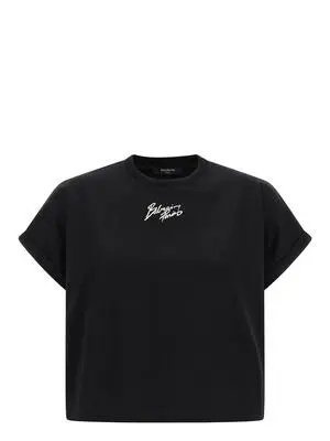 Balmain Cropped Cotton Crewneck T-shirt - Black