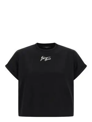 Balmain Cropped Cotton Crewneck T-shirt - Black