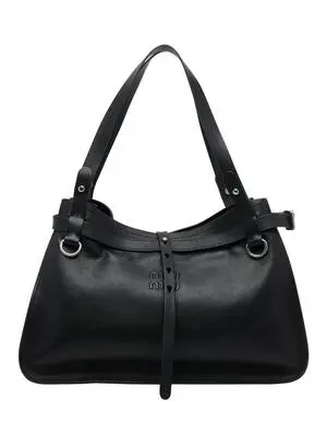Miu Miu Logo Leather Shoulder Bag - Black