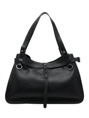 Miu Miu Logo Leather Shoulder Bag - Black