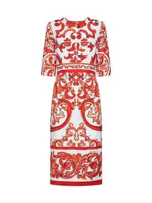 Dolce & Gabbana Maiolica-print Stretch Silk Charmeuse Midi Dress - Multicolor
