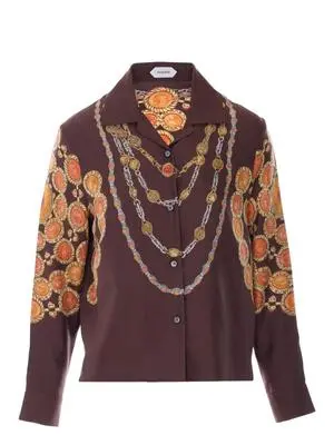 Versace The Lover Print Silk Twill Shirt - Brown