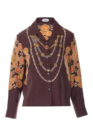Versace The Lover Print Silk Twill Shirt - Brown