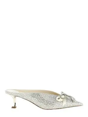 JIMMY CHOO Auria Crystal-embellished Satin Sabots - Silver
