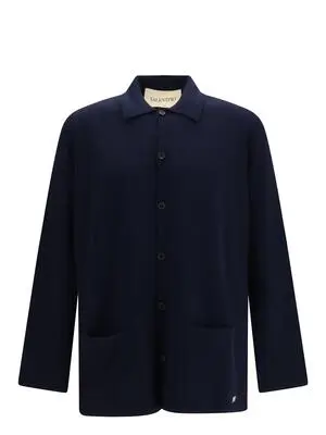 Valentino Garavani Wool Cardigan With Vlogo - Blue