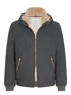 Brunello Cucinelli BRUNELLO CUCINELLI Wool Zip-Up Hooded Jacket Gray