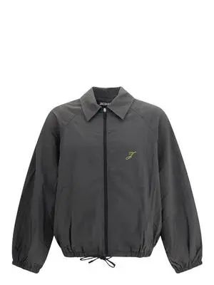 Jacquemus Logo Embroidered Zip Up Jacket - Gray