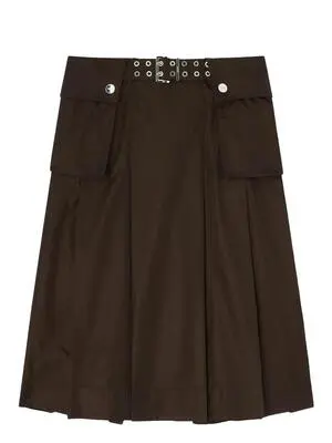 GANNI Pleated Midi Skirt - Brown