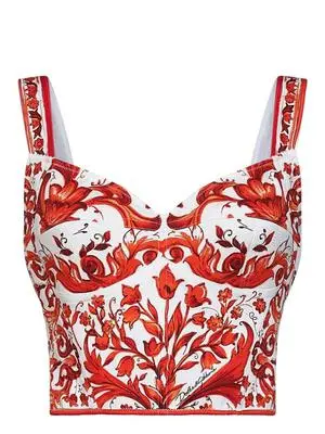 Dolce & Gabbana Orange Maiolica-print Charmeuse Bustier Top - Multicolor