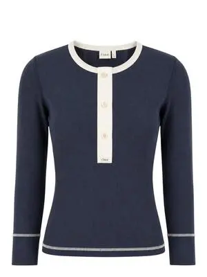 Chloé Long Sleeve Henley Knit Top - Multicolor