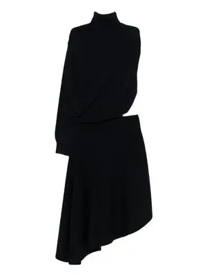 Alaïa Virgin Wool Turtleneck Asymmetric Dress - Blue