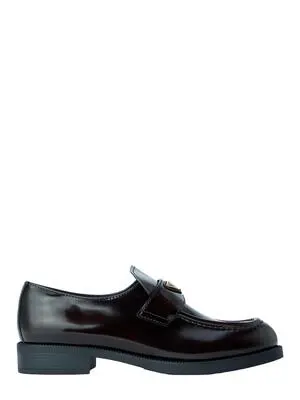 Prada Leather Loafers With Logo Plaque - Brown