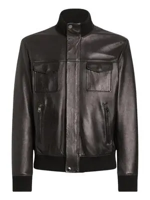 Dolce & Gabbana Leather Bomber Jacket - Brown