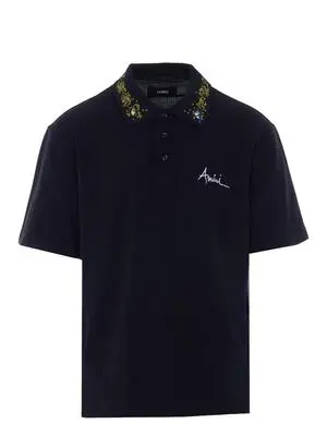 Amiri Floral Collar Polo - Black