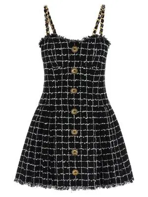 Balmain Tweed Check Mini Dress - Black