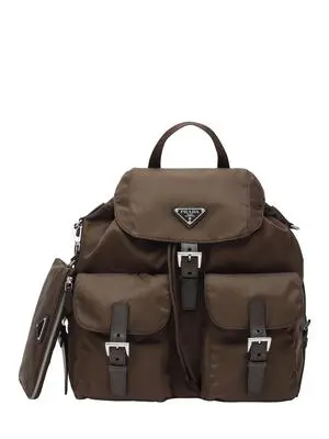 Prada Re-nylon And Saffiano Backpack With Pouch - Brown