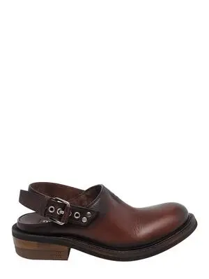 Miu Miu Logo Leather Sabots - Brown