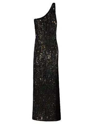 Gucci Crystal Embroidered Asymmetric Long Jersey Dress - Black