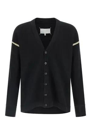 MAISON MARGIELA Virgin Wool Cardigan With Denim Elbow Patches - Black